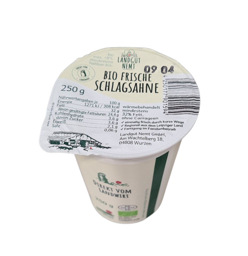 Bio frische Schlagsahne 250g | Landgut Nemt